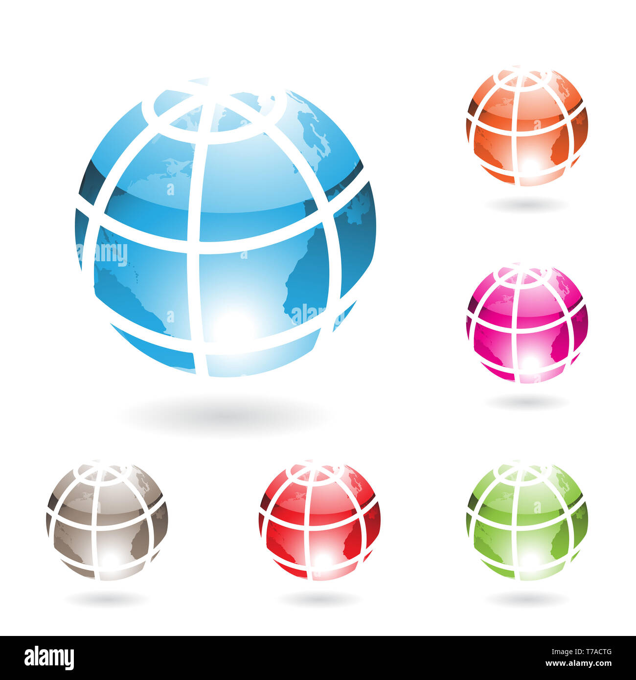 Vector Illustration Colorful Glossy Globe Icons isolated on white Stock ...