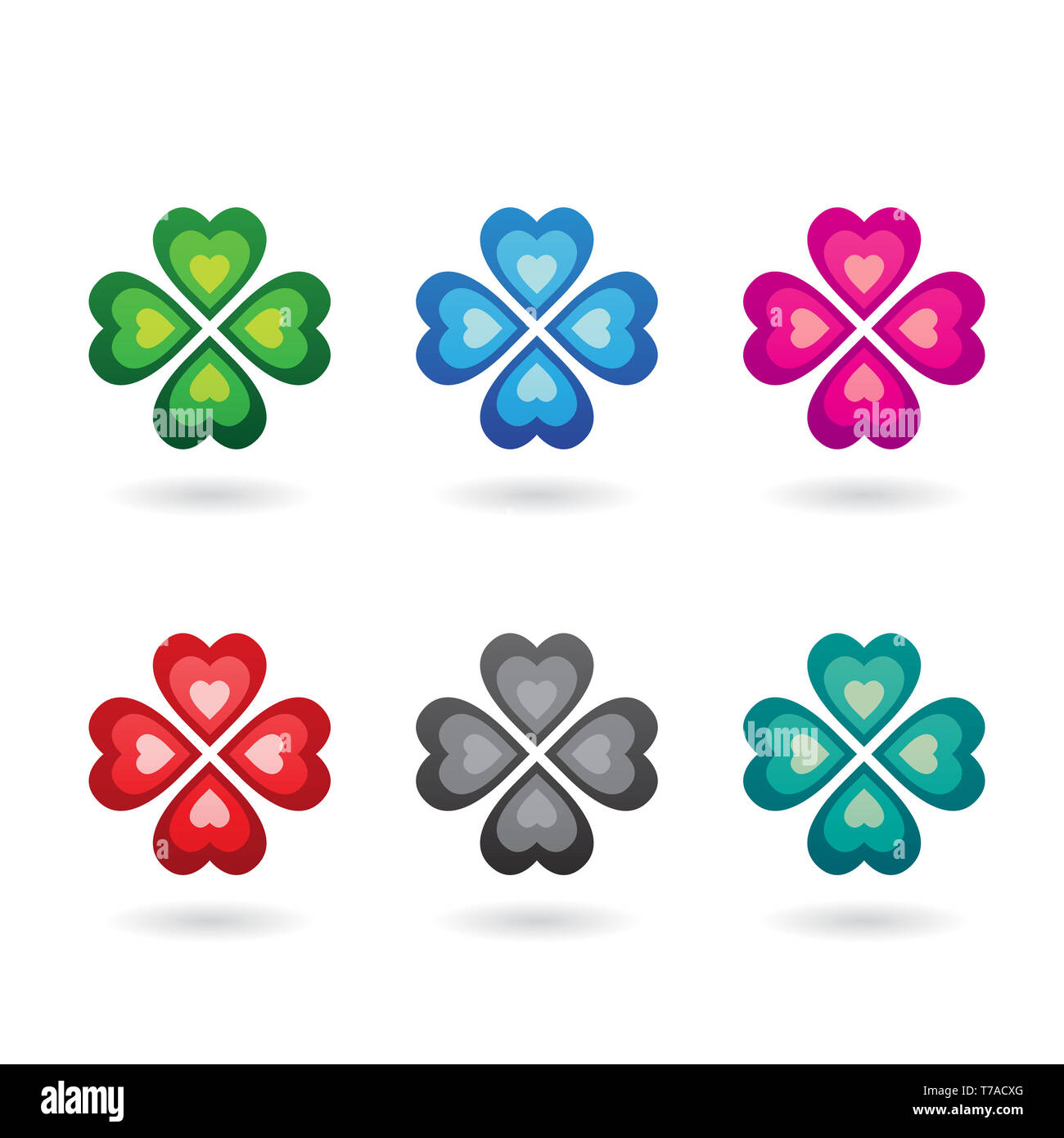 Vector Illustration of Abstract Heart Shaped Four Leaf Clover isolated ...