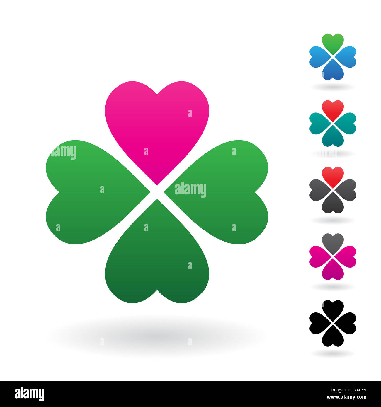 Vector Illustration of Abstract Heart Shaped Four Leaf Clover isolated ...