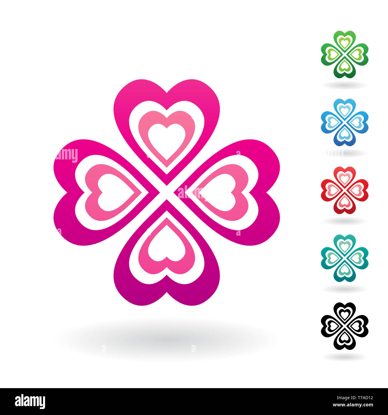 Vector Illustration of Abstract Heart Shaped Four Leaf Clover isolated ...