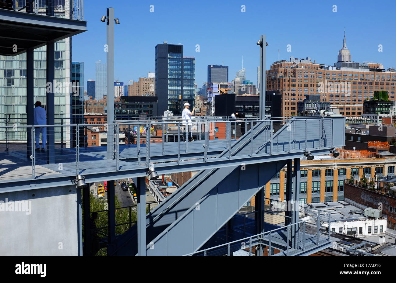 Visitors at outdoor staircases and terrace of Whitney Museum of ...