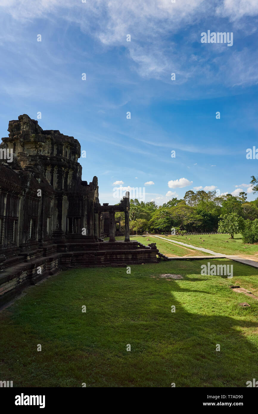 The inner entrance to the northern gateway on the outer wall of Angkor ...
