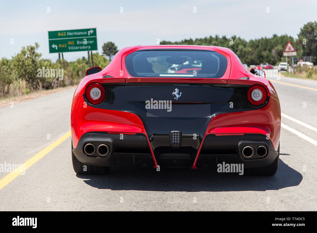 Cape Town, South Africa. 05 May 2019. A red Ferrari F12 sports car ...
