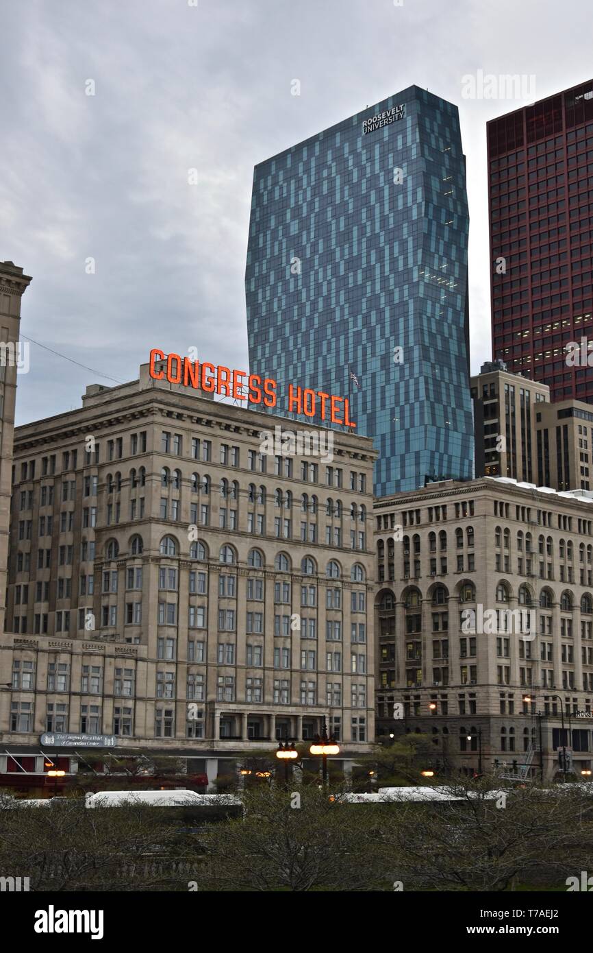 The Congress Hotel along Millennium Park, Chicago, Illinois Stock Photo ...