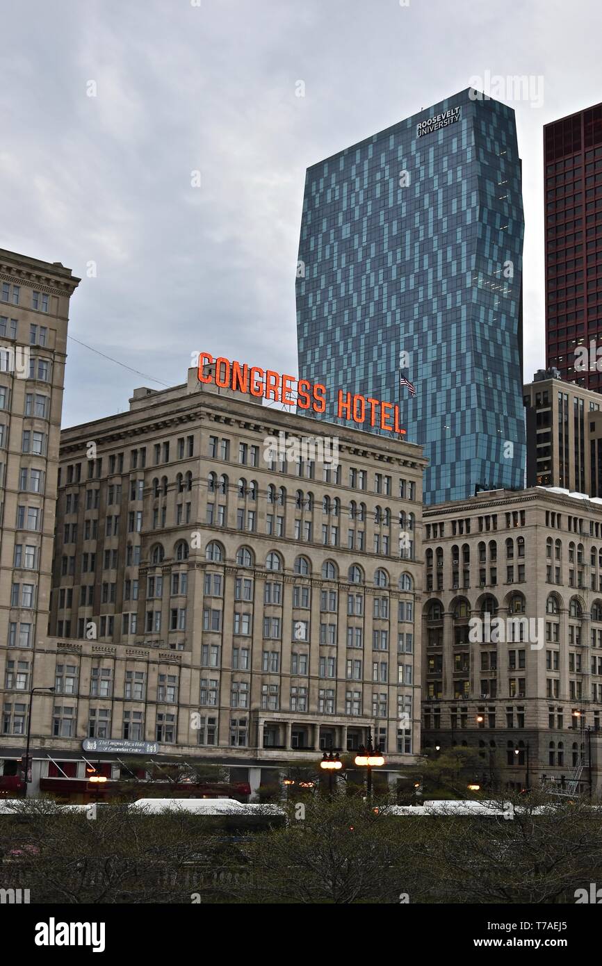 The Congress Hotel along Millennium Park, Chicago, Illinois Stock Photo ...