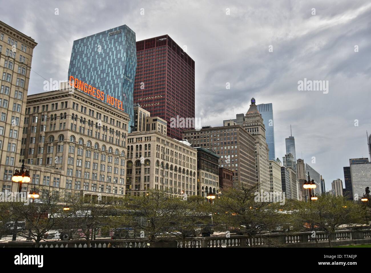The Congress Hotel along Millennium Park, Chicago, Illinois Stock Photo ...