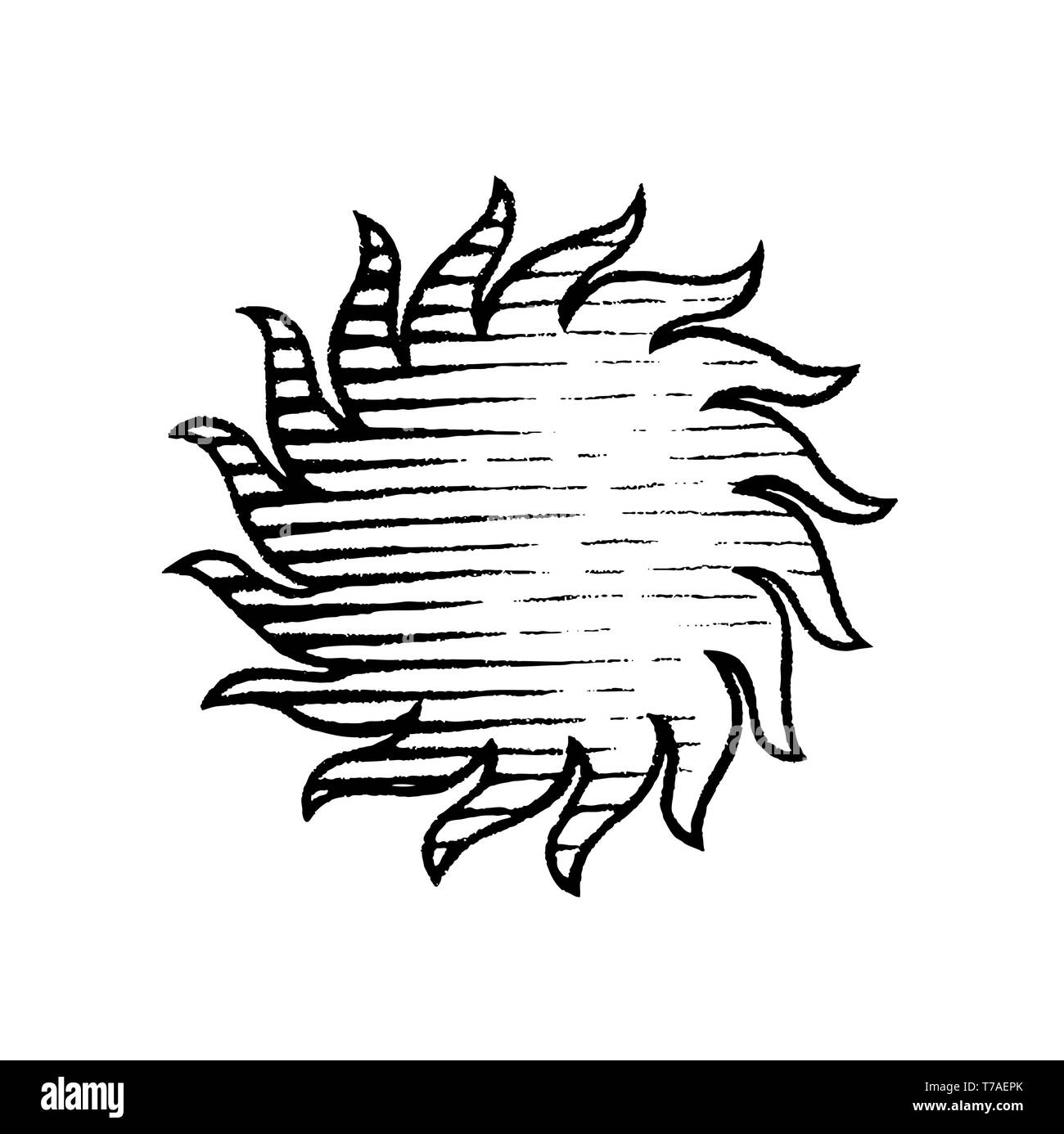 Vector Illustration of a Scratchboard Style Ink Drawing of Sun Stock ...