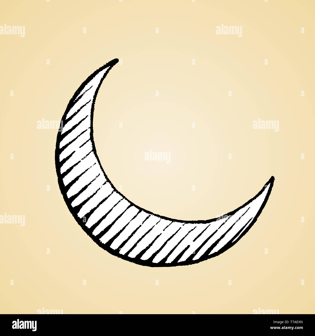 Vector Illustration of a Scratchboard Style Ink Drawing of Moon with ...