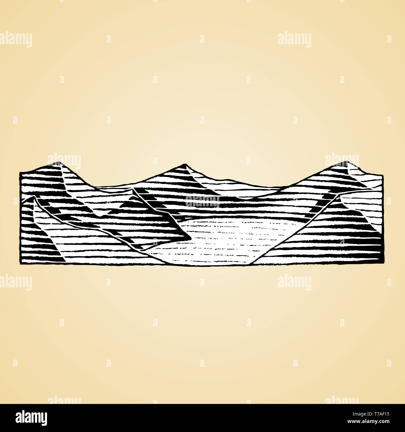 Vector Illustration of a Scratchboard Style Ink Drawing of a Mountain ...
