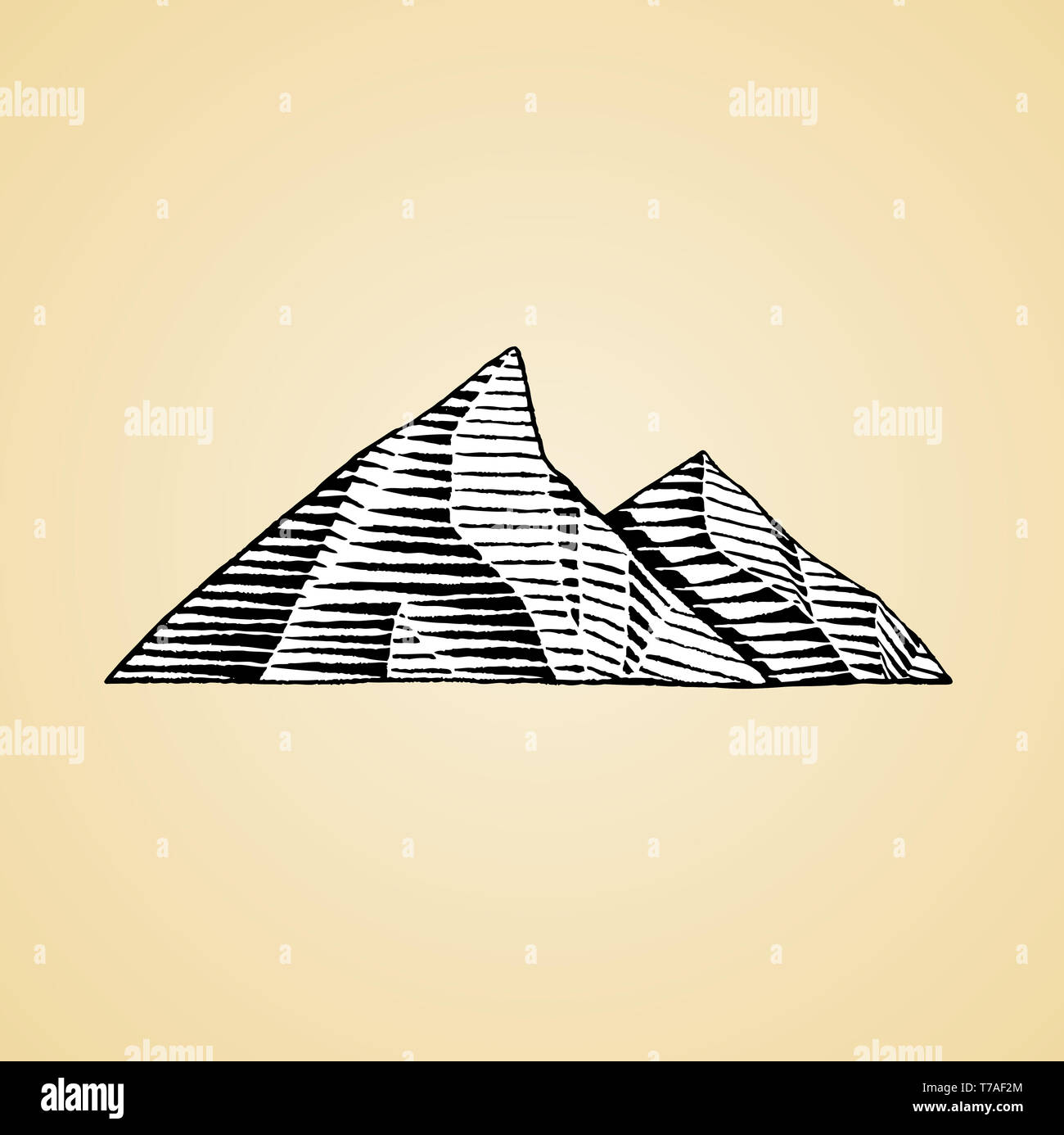 Vector Illustration of a Scratchboard Style Ink Drawing of Mountains ...