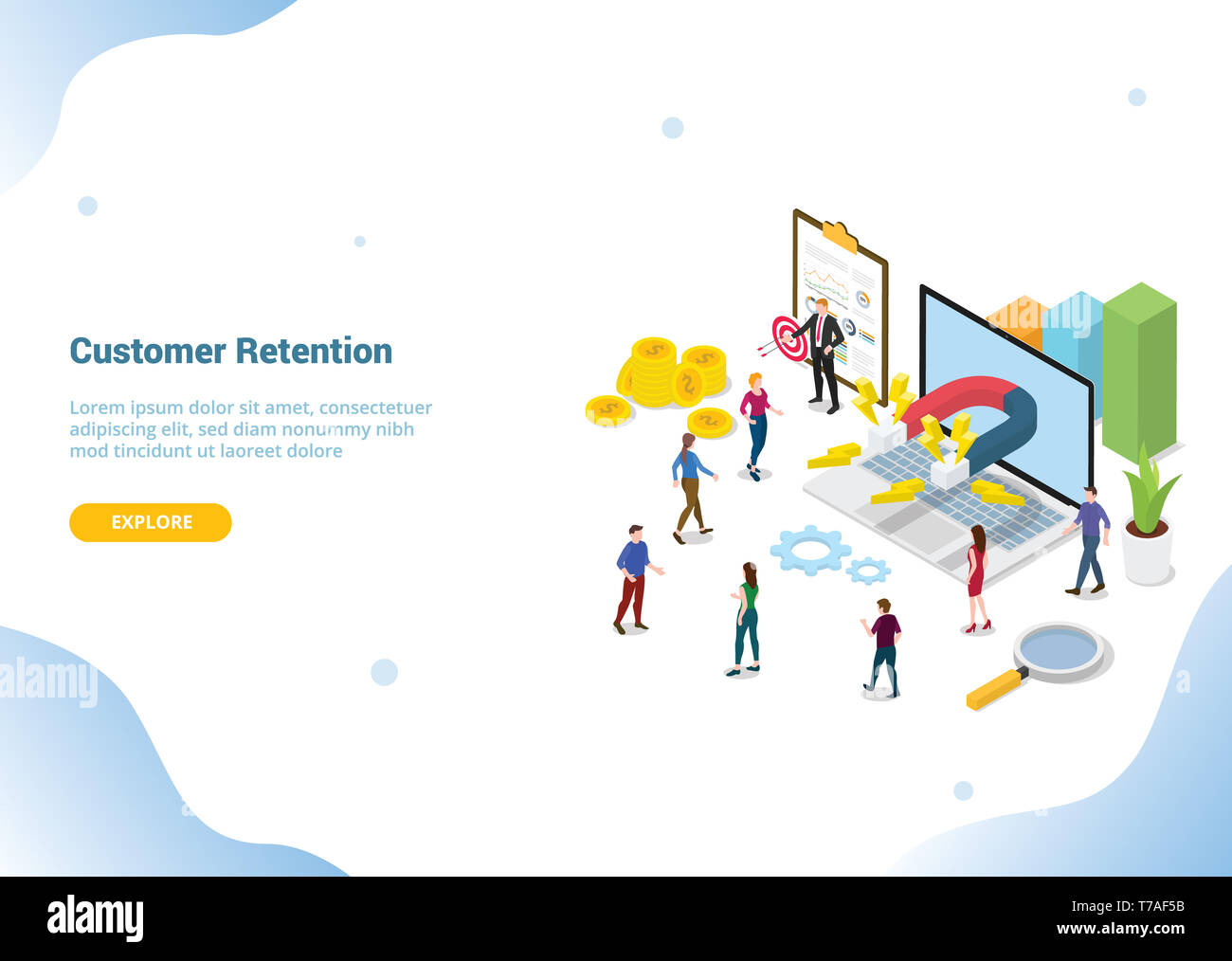 isometric 3d customer retention marketing concept for website template ...