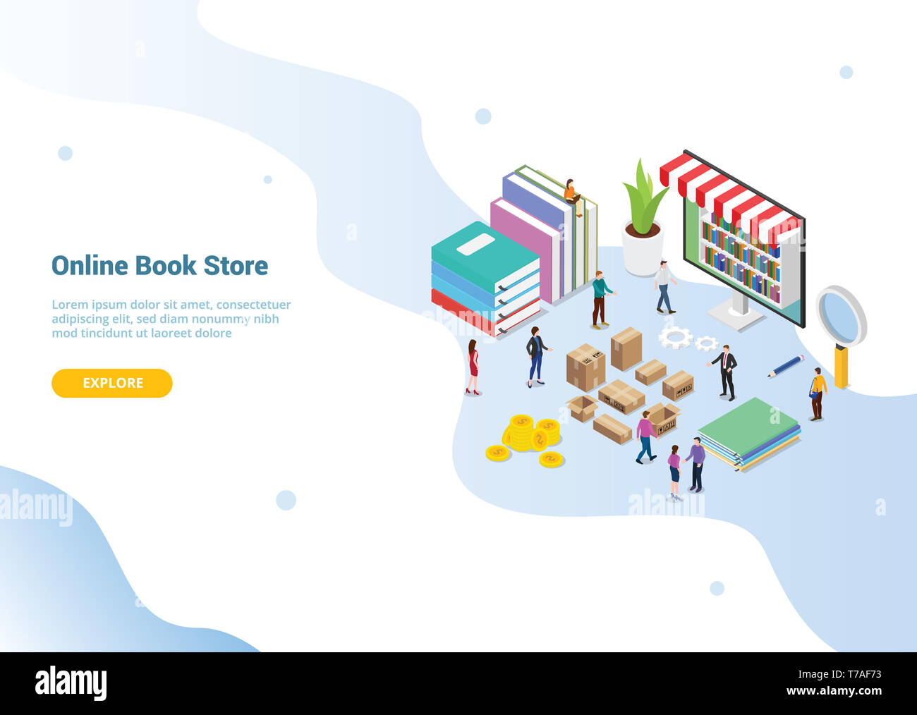 isometric 3d online book store concept with digital library books for ...