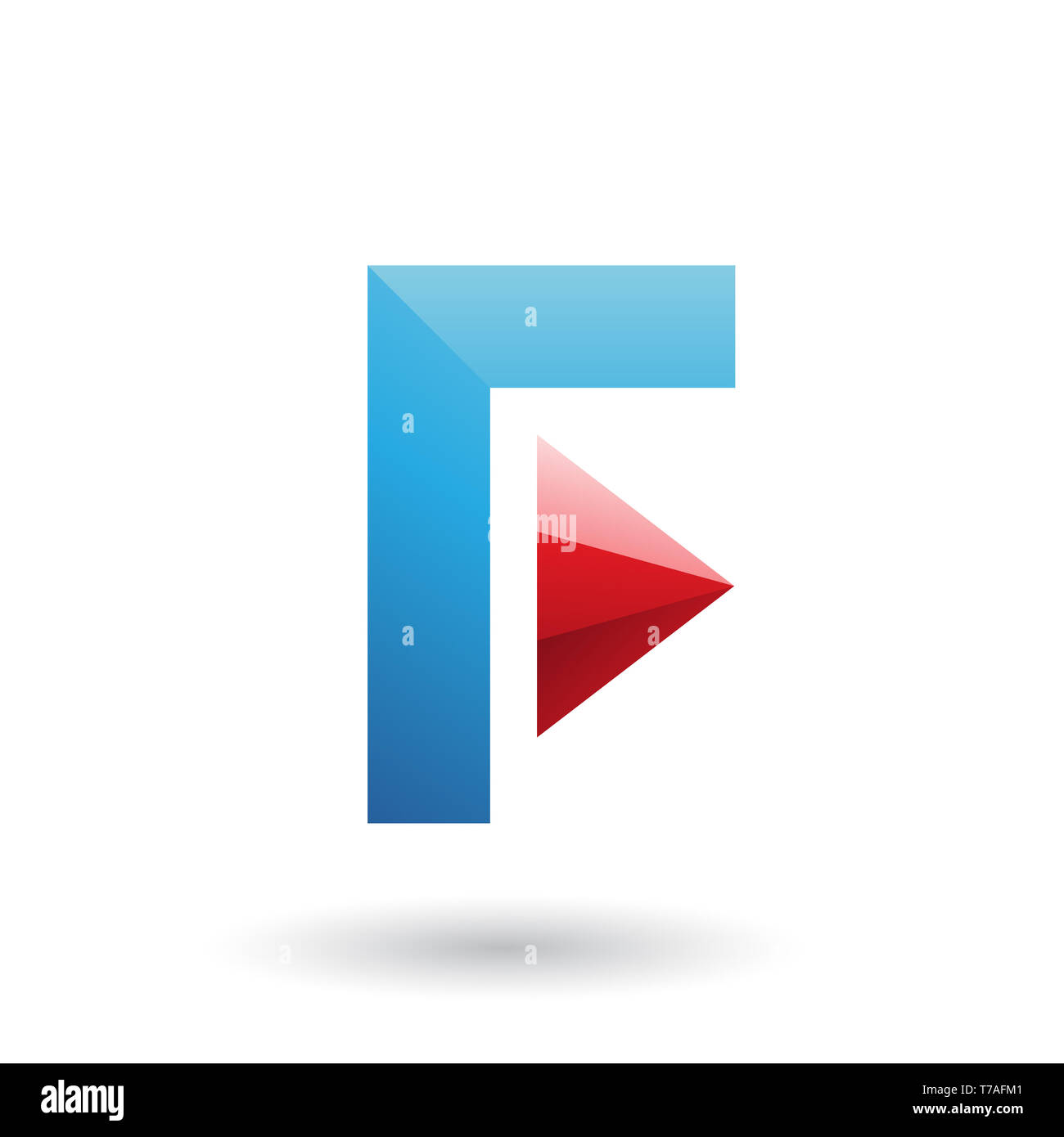 Vector Illustration of a Blue Icon of Letter F with a Triangle isolated ...