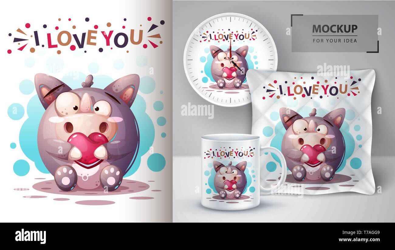 Cute rhino with fish- mockup for your idea Stock Vector Image & Art - Alamy