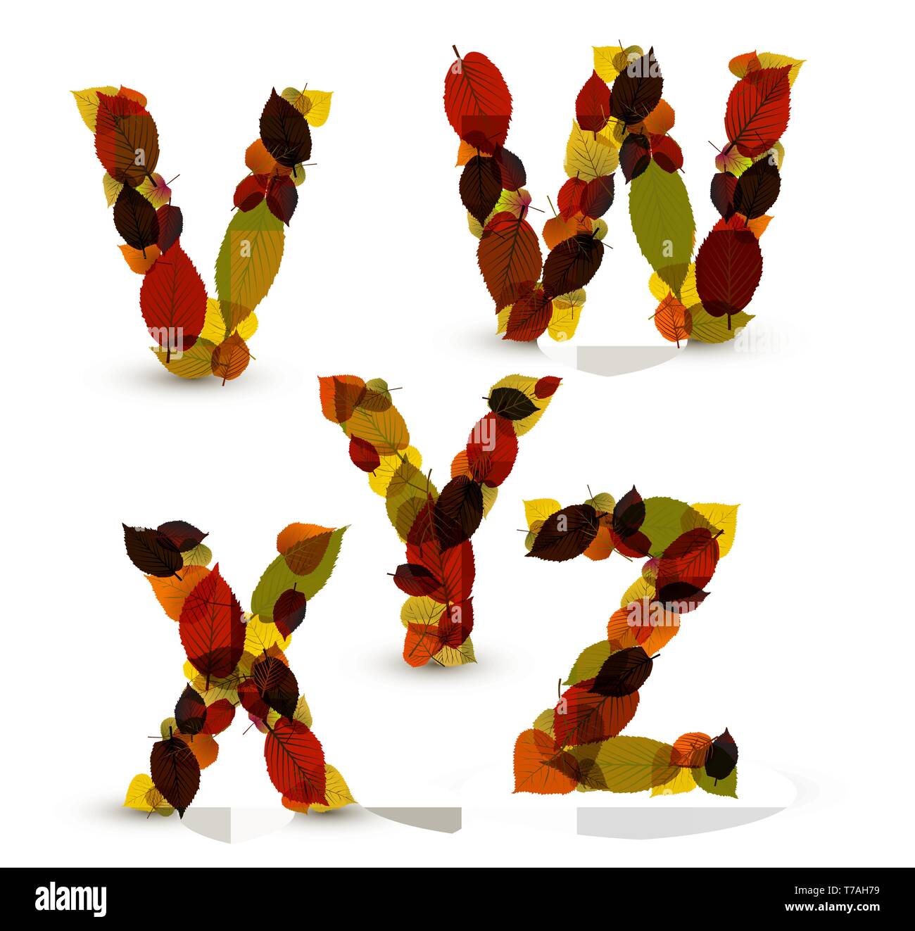 Fall Vector alphabet letters / font made from colorful leafs Stock ...