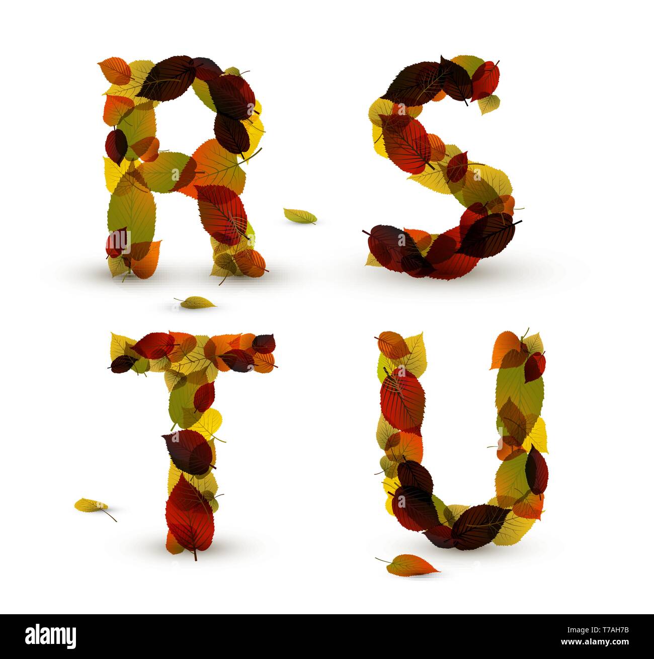 Fall Vector alphabet letters / font made from colorful leafs Stock ...