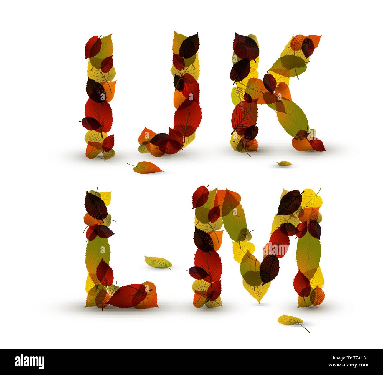 Fall Vector alphabet letters / font made from colorful leafs Stock ...
