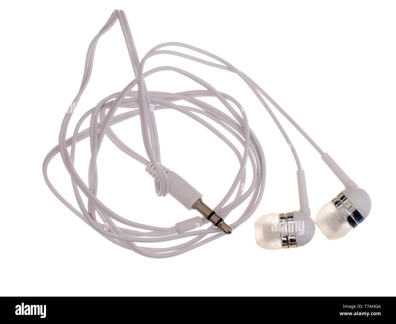 Ear bud style earphones isolated on white background Stock Photo - Alamy