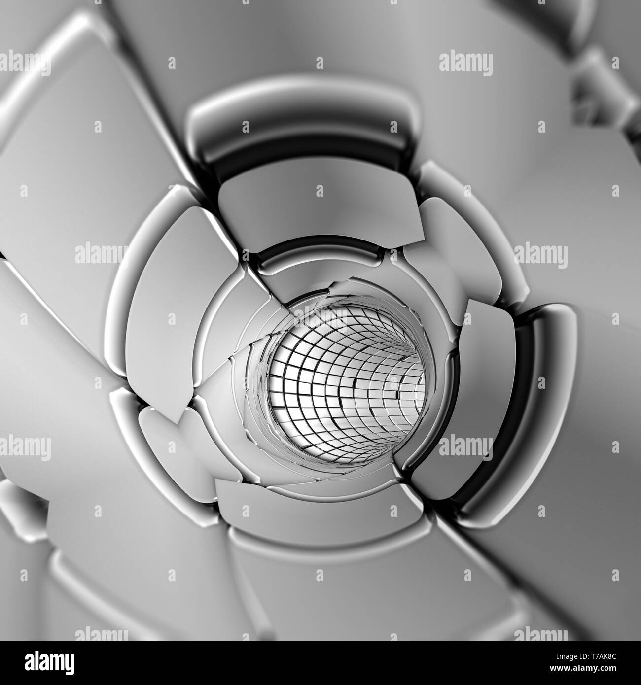 Silver abstract tunnel shapes futuristic Stock Photo - Alamy