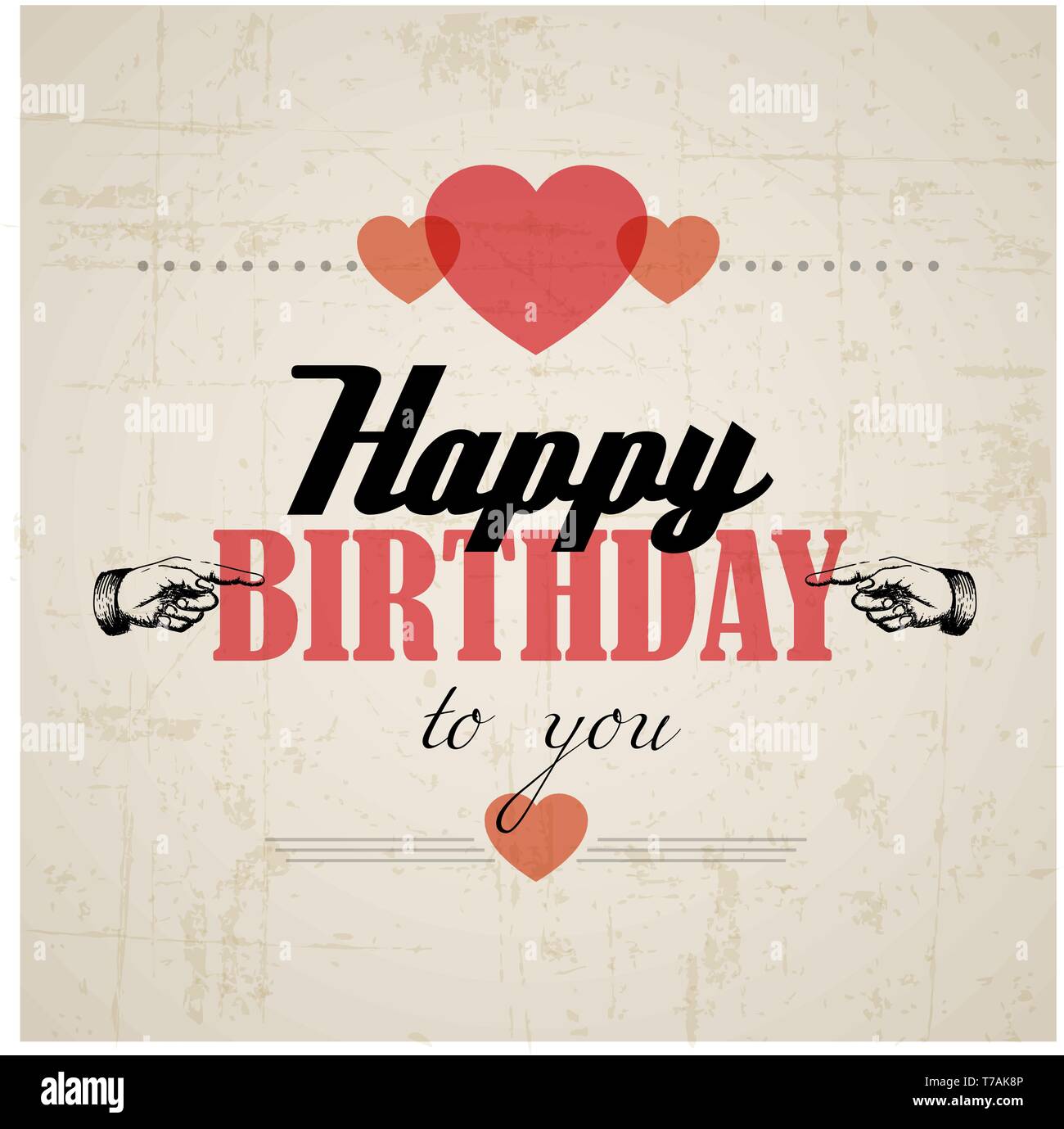 Happy birthday retro vector illustration with hearts Stock Vector Image ...