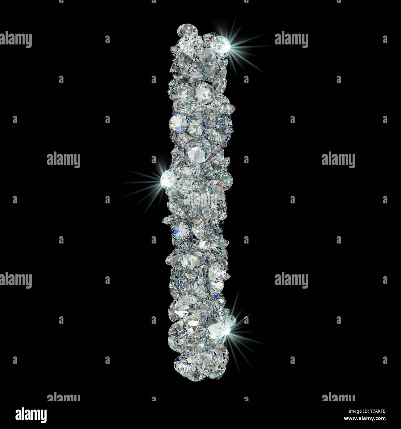 Letter I from diamonds. 3D rendering isolated on black background Stock ...