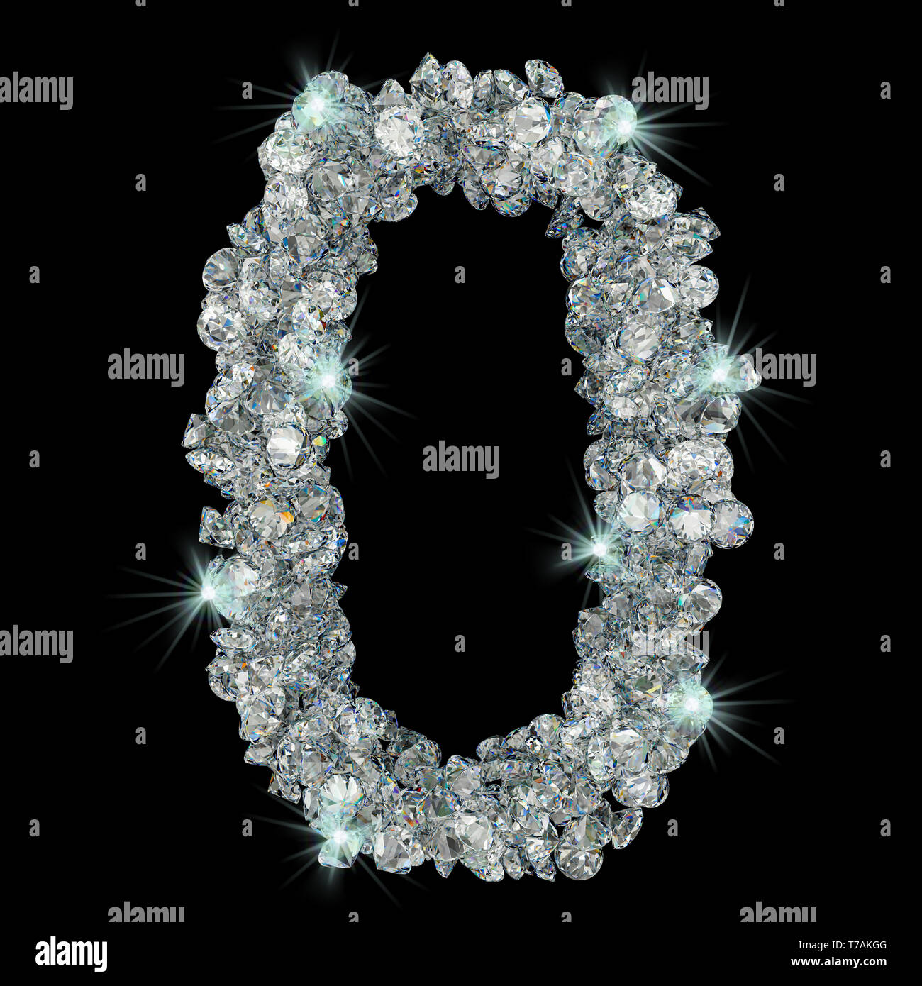 Number 0 from diamonds. 3D rendering isolated on black background Stock ...