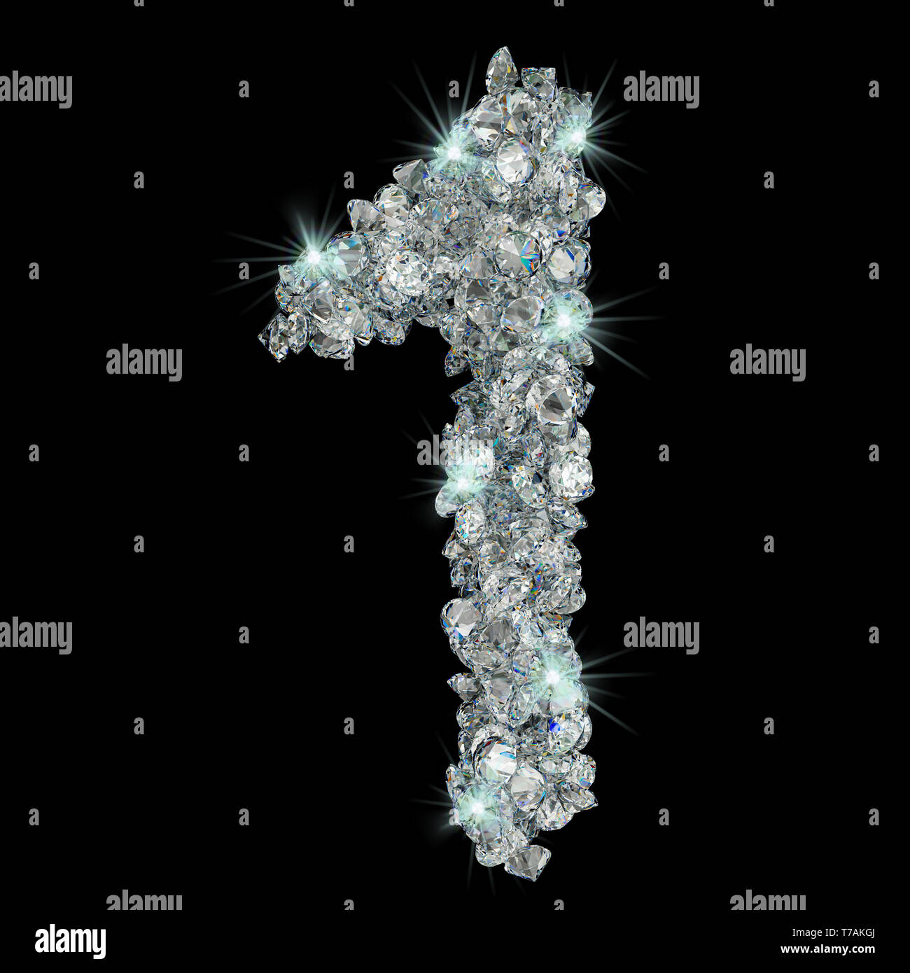 Number 1 from diamonds. 3D rendering isolated on black background Stock ...