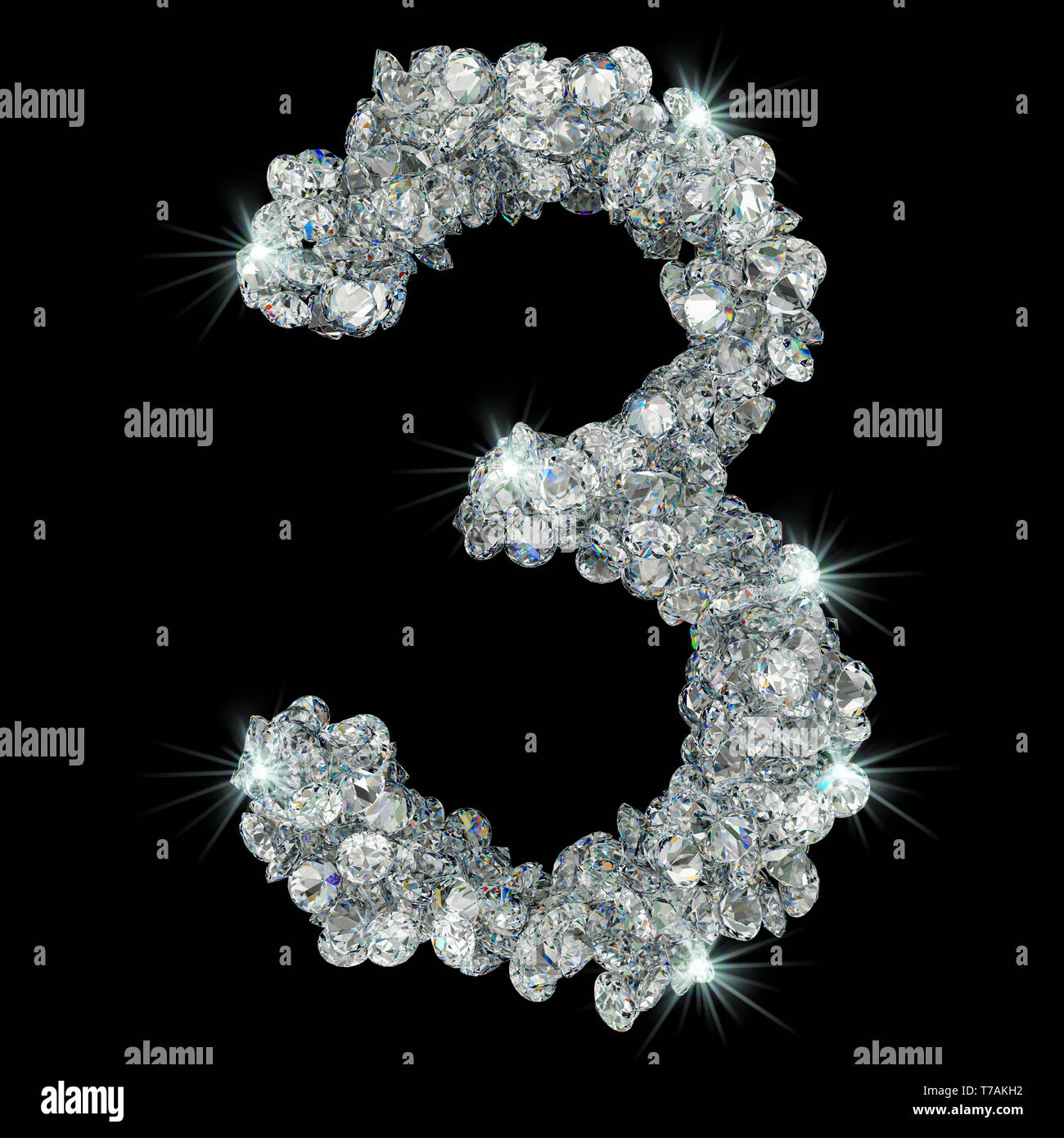 Number 3 from diamonds. 3D rendering isolated on black background Stock ...
