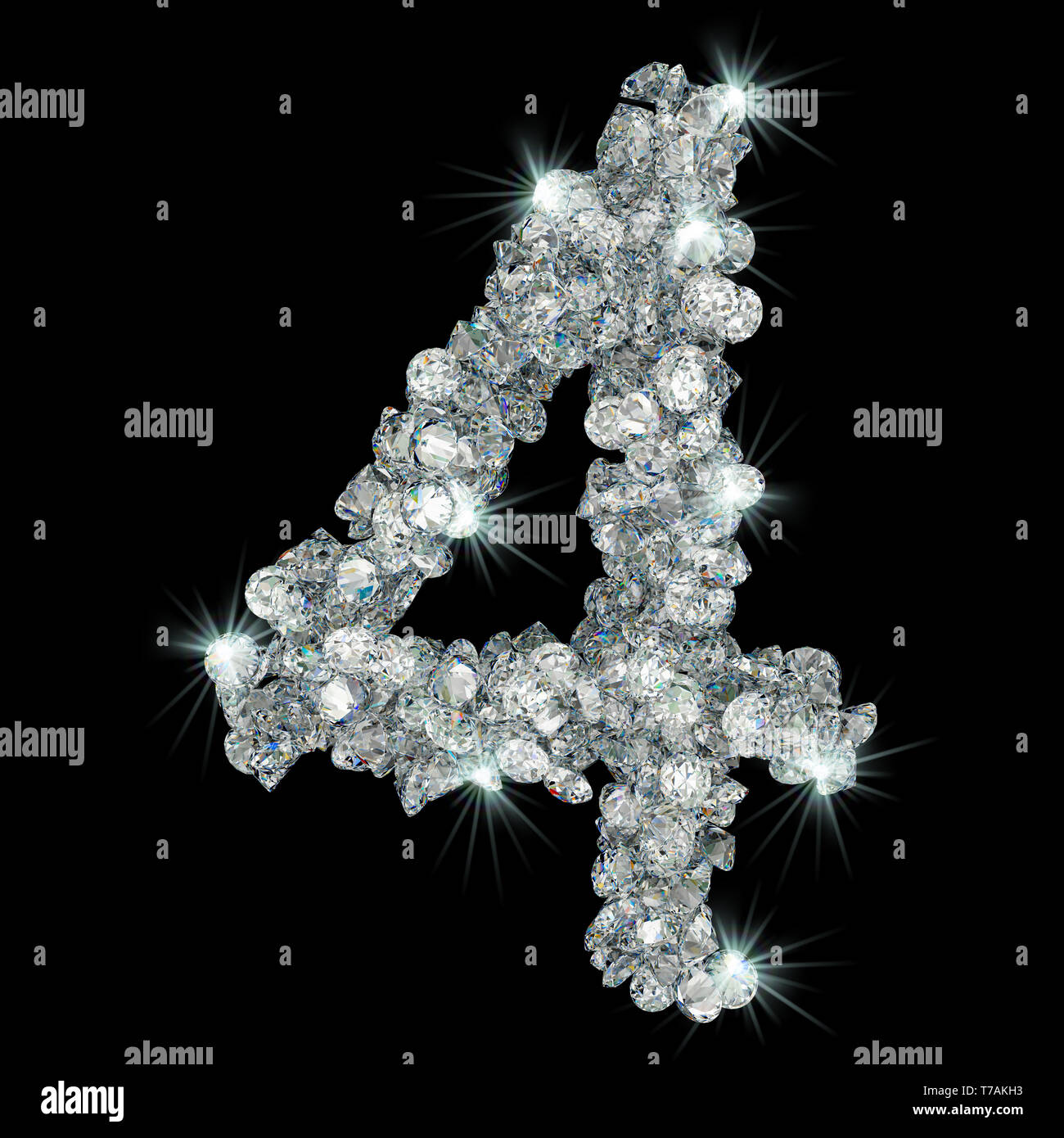 Number 4 from diamonds. 3D rendering isolated on black background Stock ...