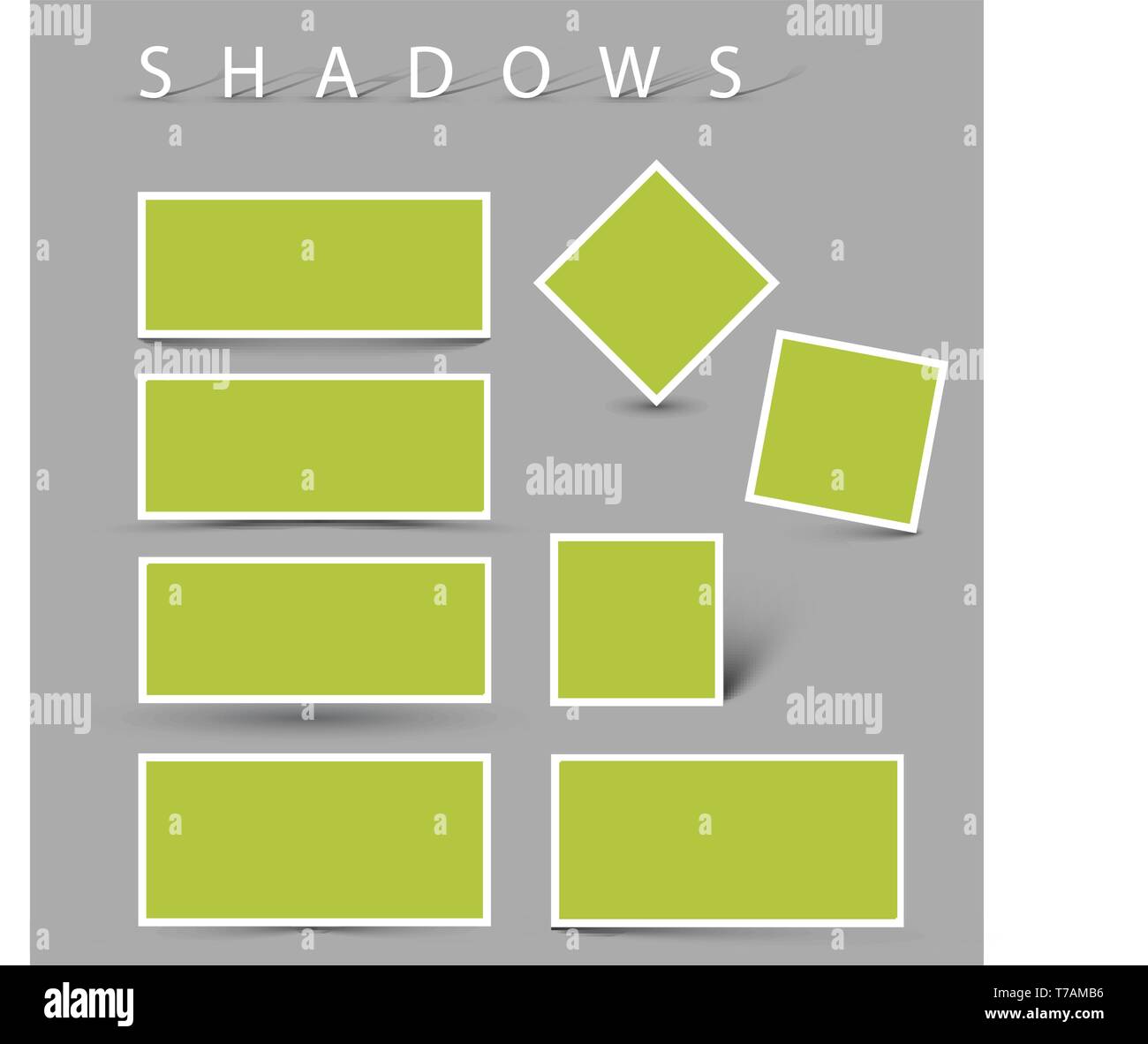 Set of vector shadow effects - white cards with realistic shadows Stock ...