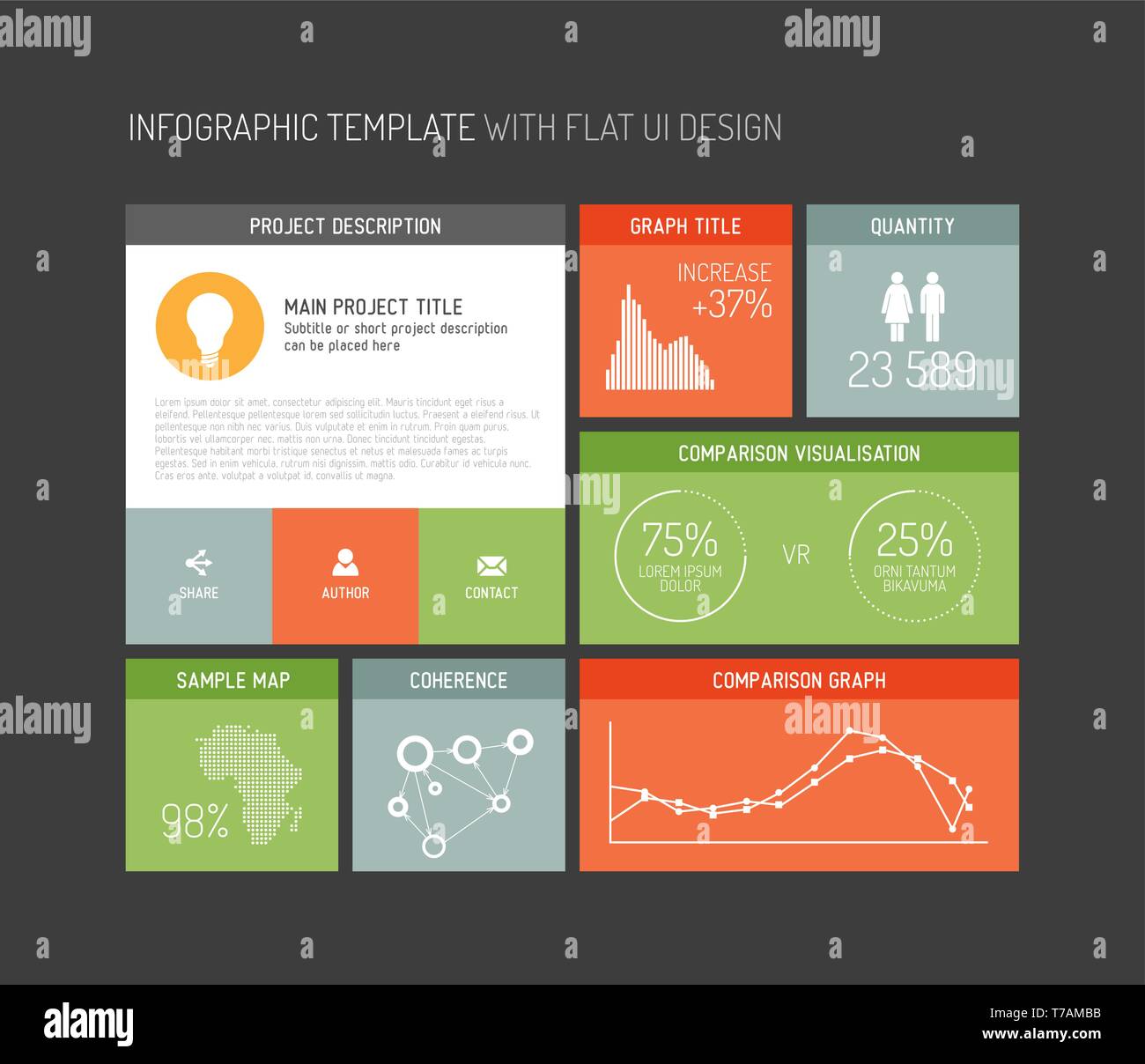Vector flat user interface (UI) infographic template / design - dark ...