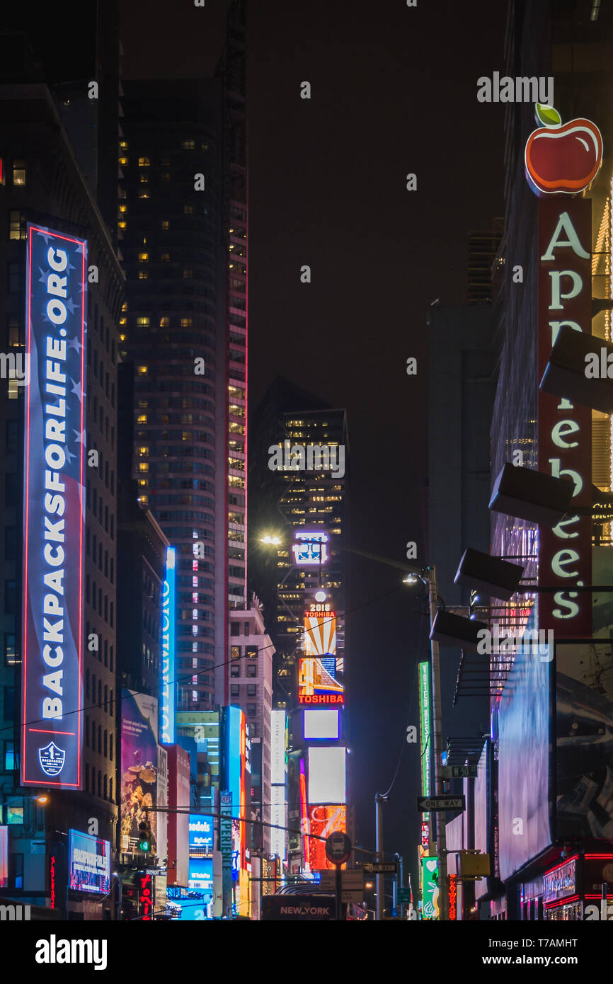 NEW YORK, USA - FEBRUARY 22, 2018: Arrival at Time Square in New York ...