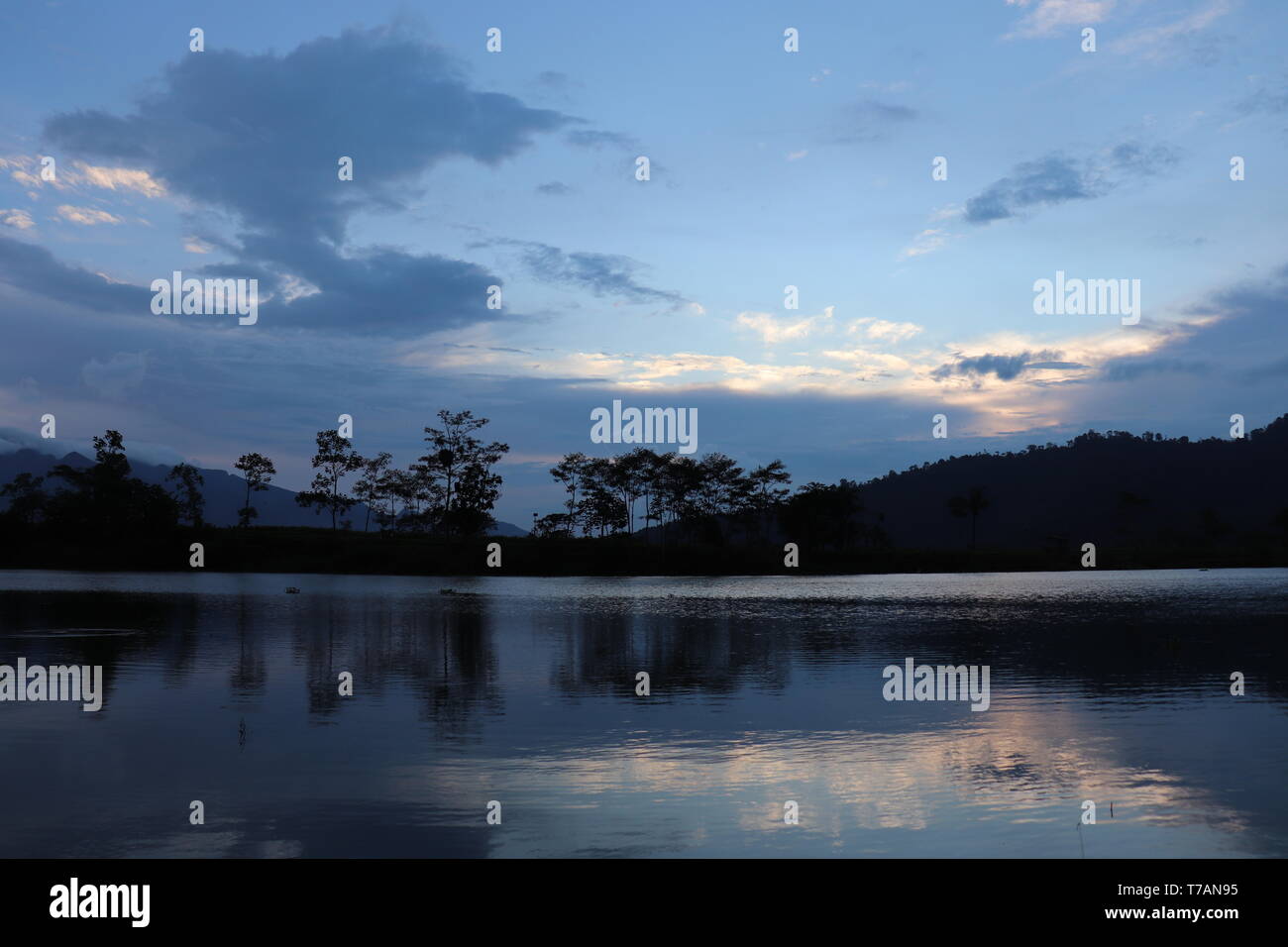 beautiful natural scenery of freshwater lakes with the background of ...