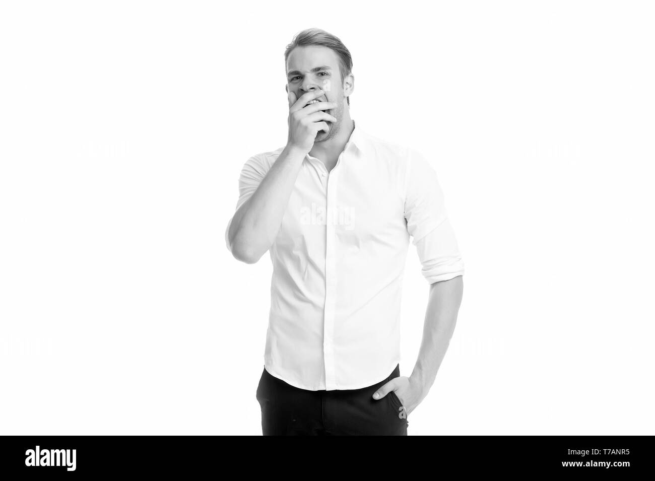 Man sleepy face in Black and White Stock Photos & Images - Alamy