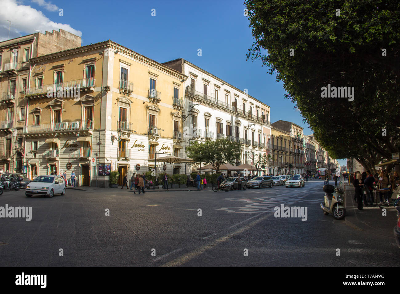 Catania via etnea street from central park, historical buildings and ...