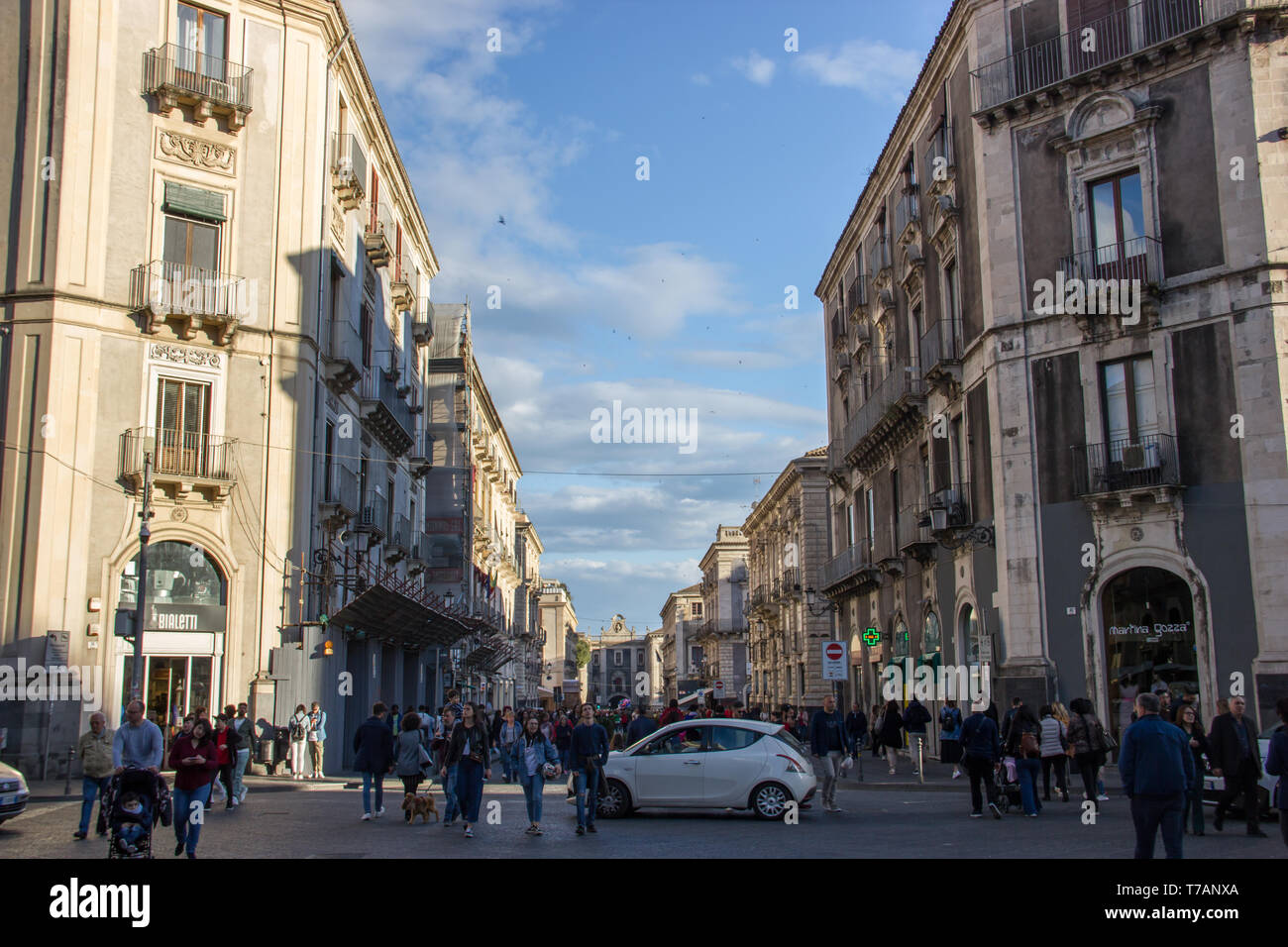 Catania via etnea baroque main street view with urban life Stock Photo ...