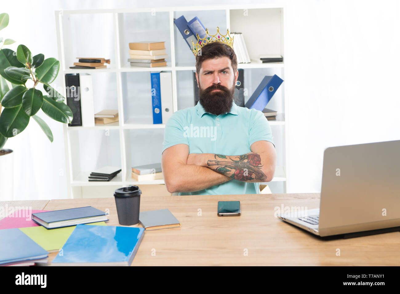 Top manager head office. Confident boss enjoying glory. Head and boss ...