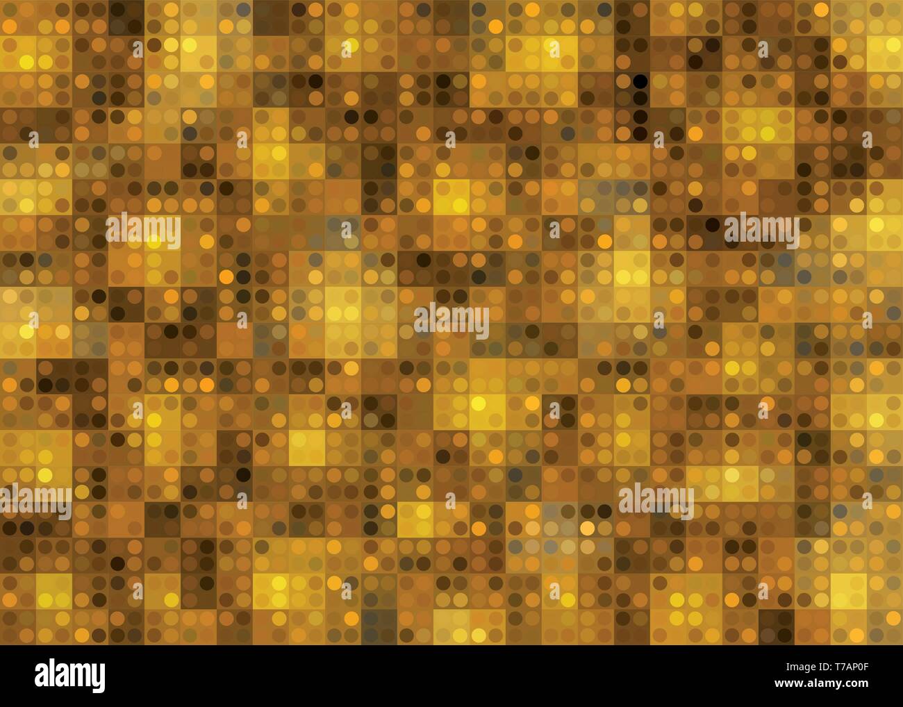 Abstract yellow geometric background with squares and circles, golden ...
