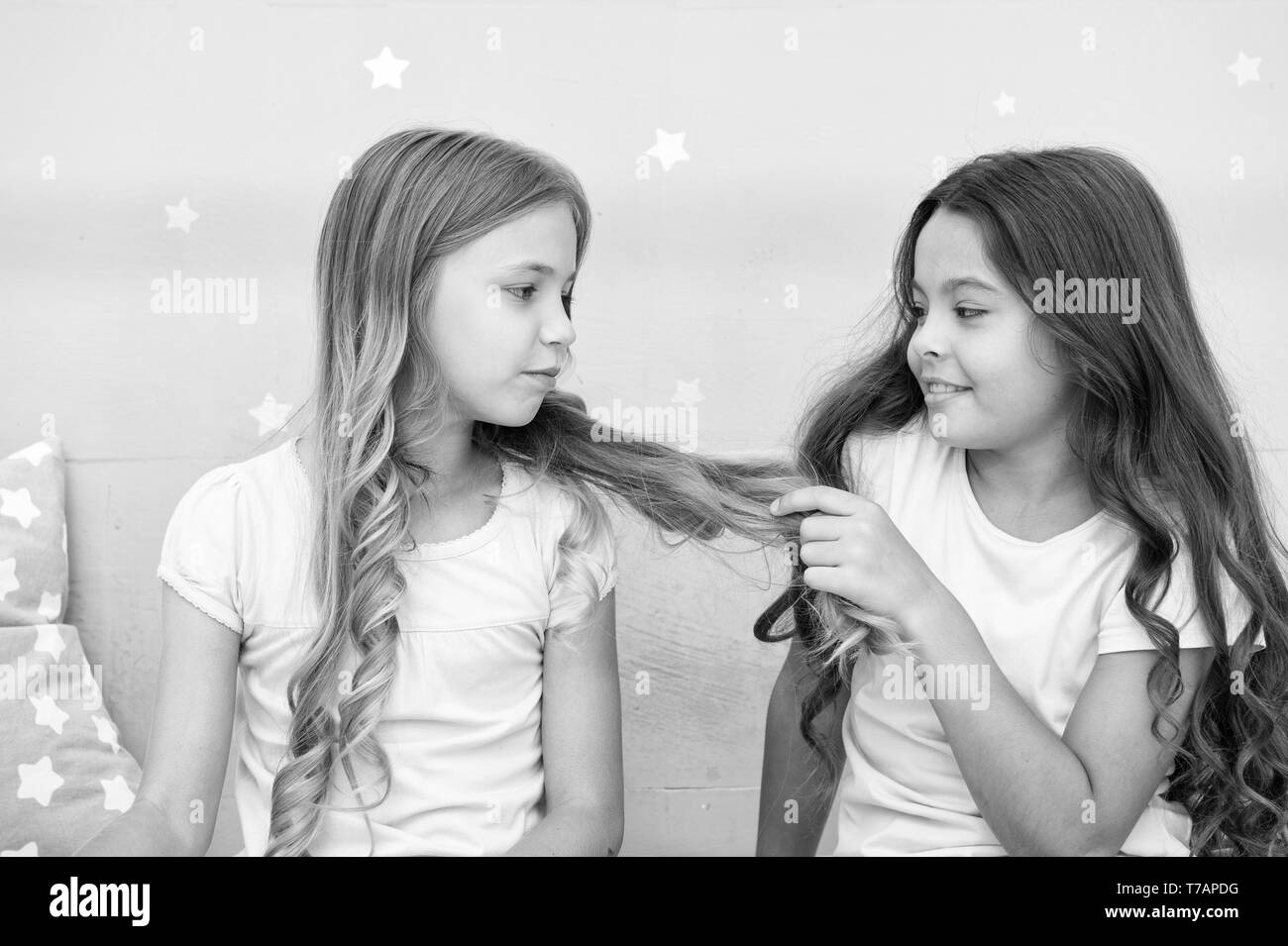 Girls Sisters Spend Pleasant Time Communicate In Bedroom Benefits