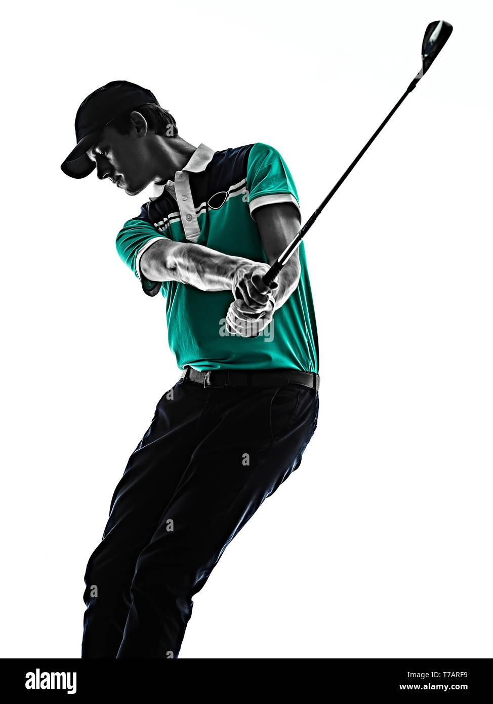 one young caucasian Man Golf golfer golfing isolated on white ...