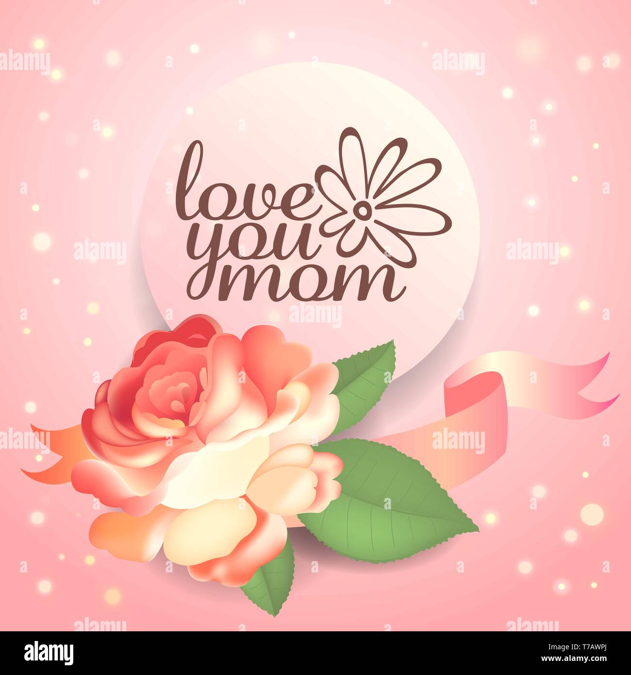 Mother s day greeting card with beautiful garden rose and leaves Stock ...