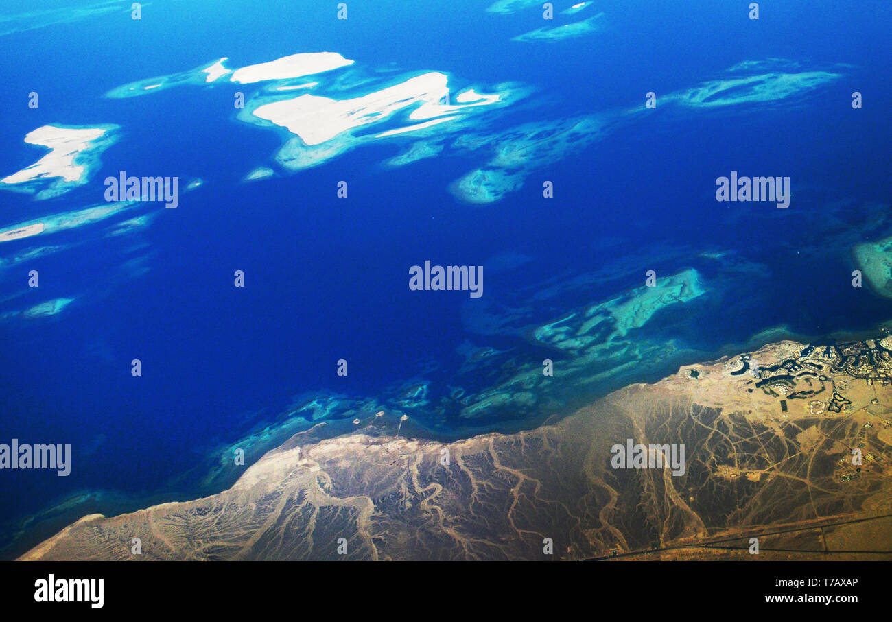 An aerial view of the tourism development of El Gouna north of Hurghada ...