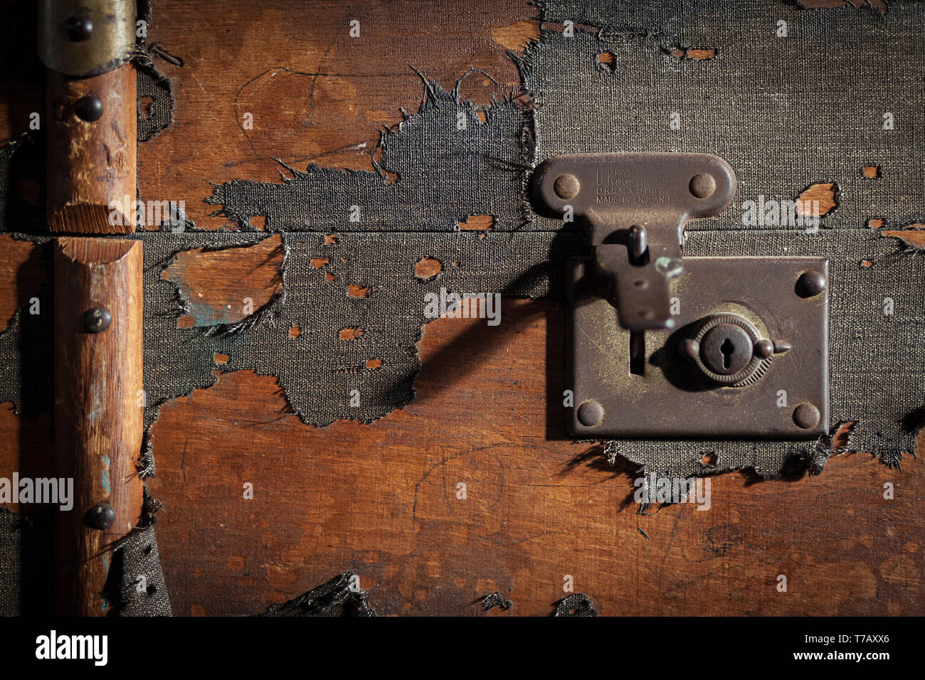 Old vintage traveling suitcase with the lock mechanism unlocked Stock ...