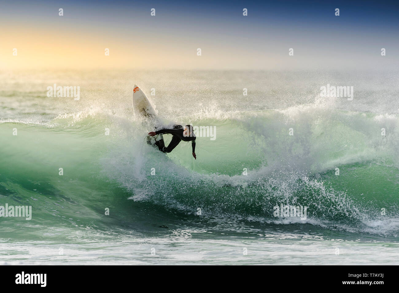 Spectacular surfing action at popular surfing hotspot Fistral beach in ...