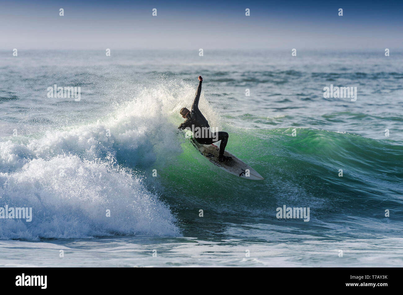 Spectacular surfing action at popular surfing hotspot Fistral beach in ...