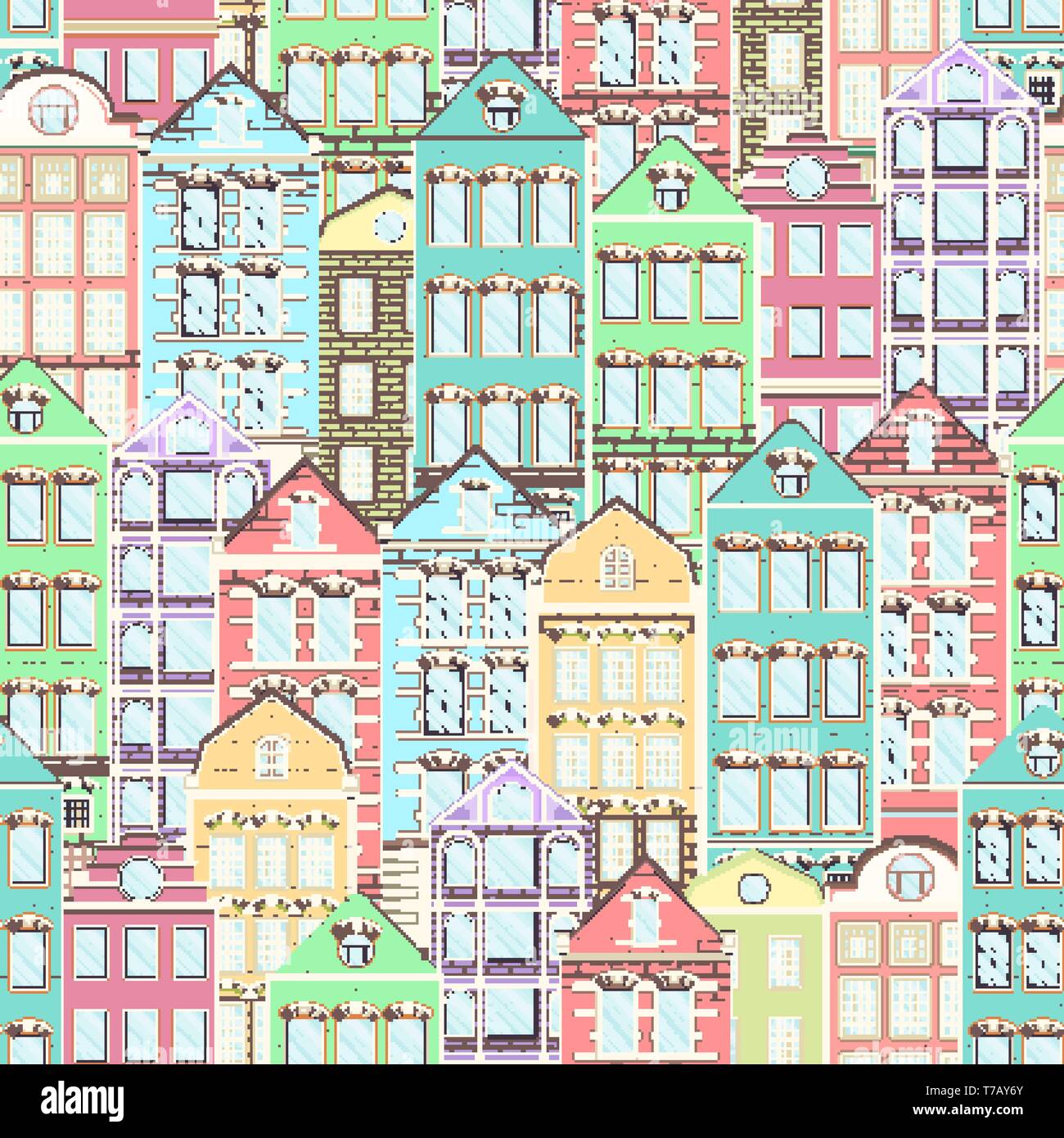Colorful houses seamless pattern, city background, urban landscape ...