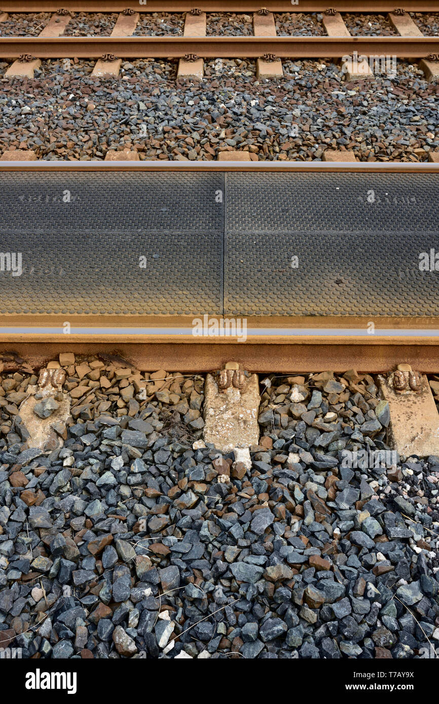Rubber panel between tram tracks and ballast on Blackpool and Fleetwood ...
