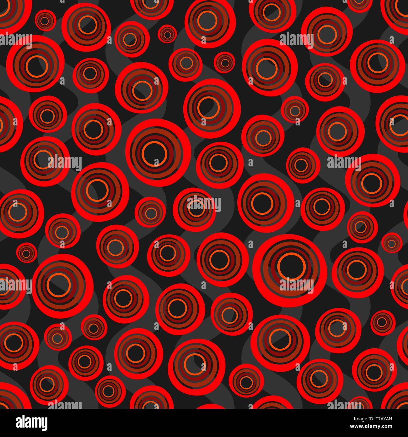 Seamless background of concentric circles in neon red colors on black ...