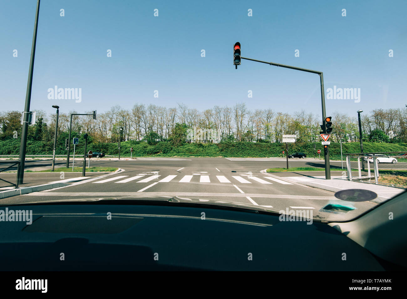 Driver POV personal perspective at the red light at the new ...