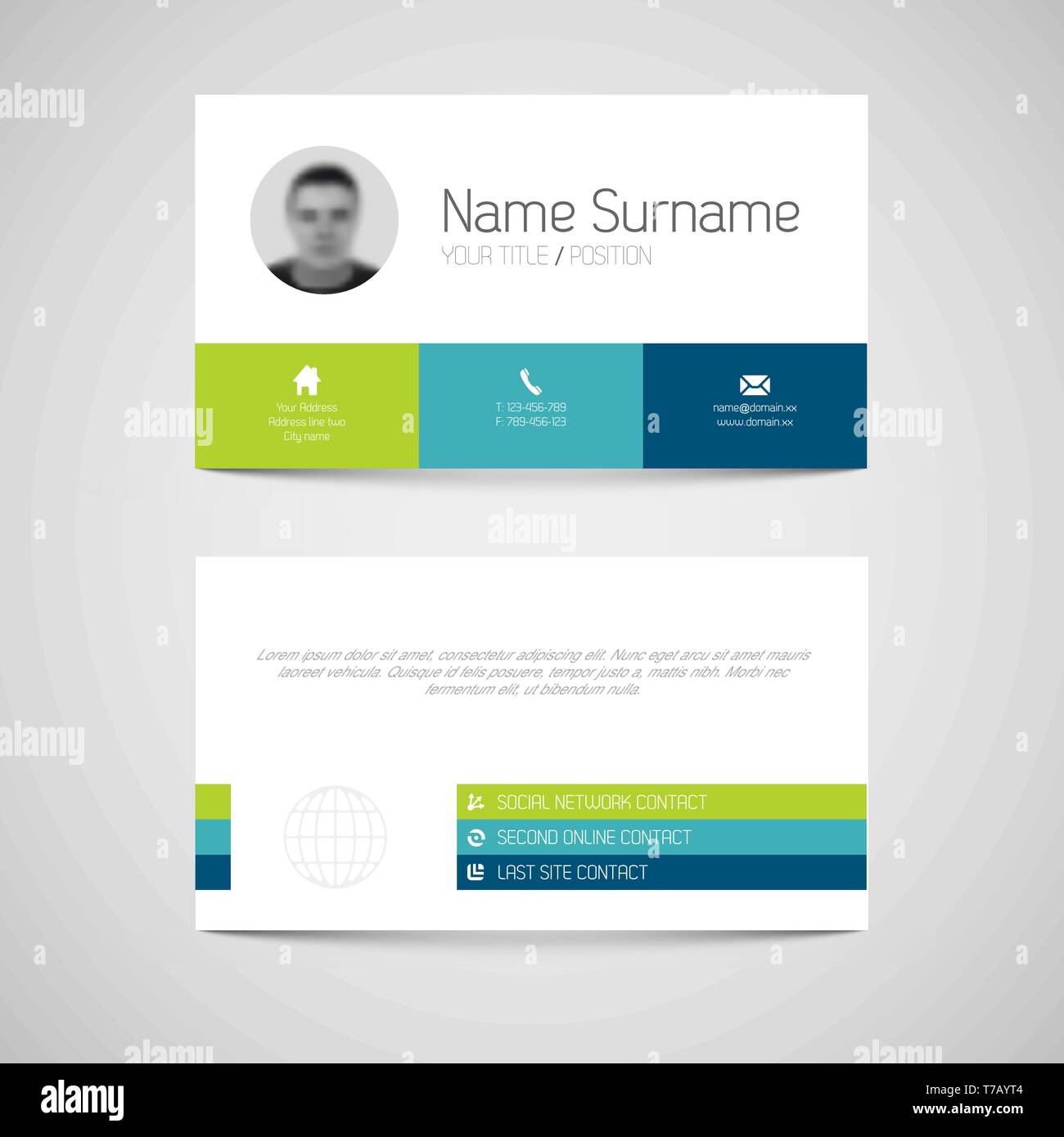 Modern simple light business card template with flat user interface ...